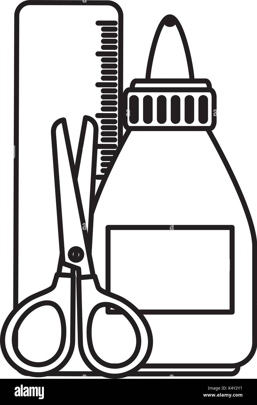 glue bottle with rule and scissors vector illustration design Stock ...
