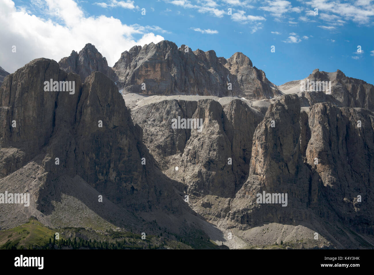 The Sella Gruppe or Gruppo Del Sella a view from near the Passo Gardena ...