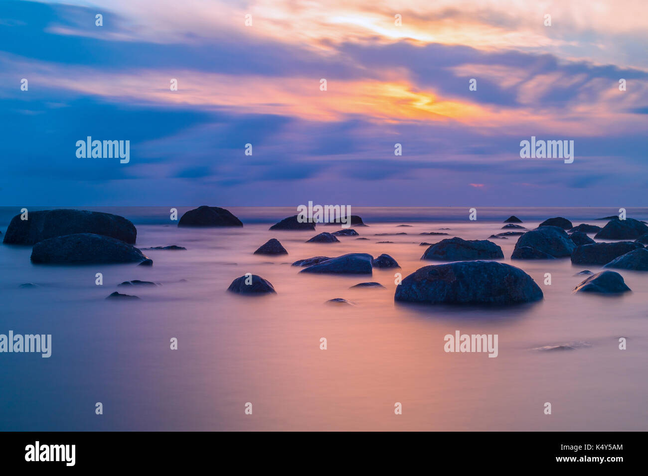 Beautiful seascape background, rocks in the Irish Sea at Seascale beach ...