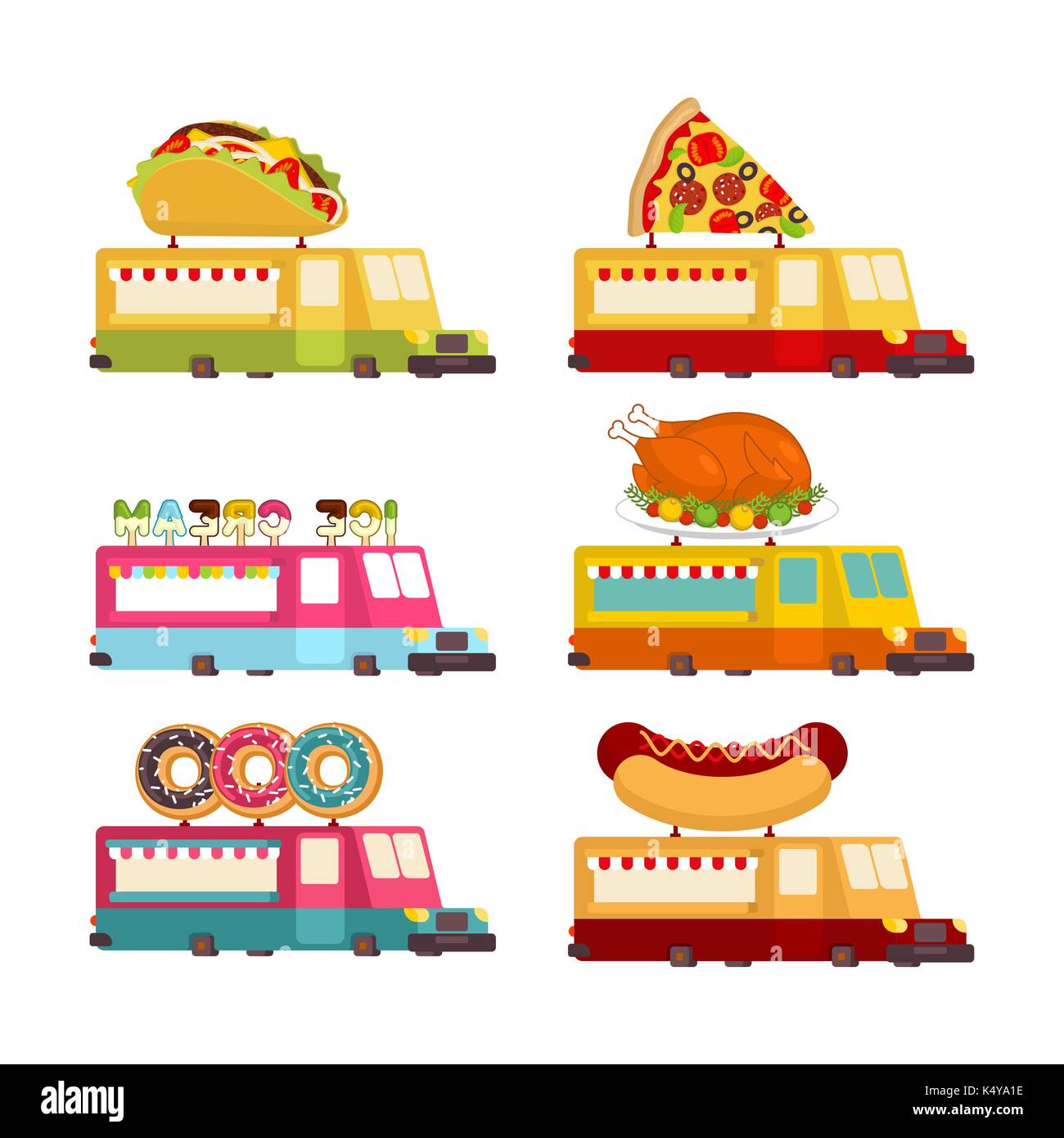 Car food truck set. Fast food car collection. taco and hot dog. Pizza ...