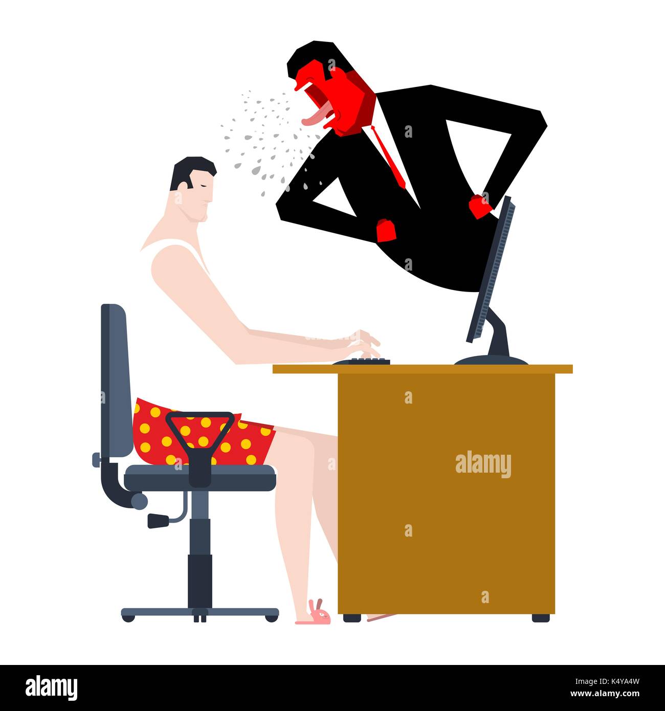 angry boss screams at freelancer. Monitoring of remote work. Vector ...