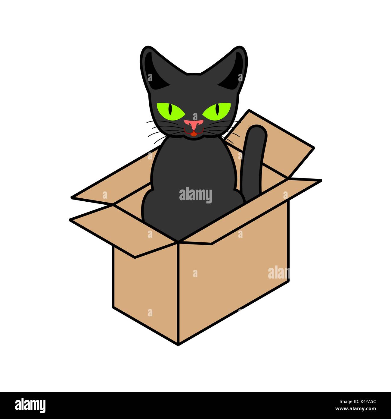 Cat in box isolated. Pet in cardboard box. vector illustration Stock ...