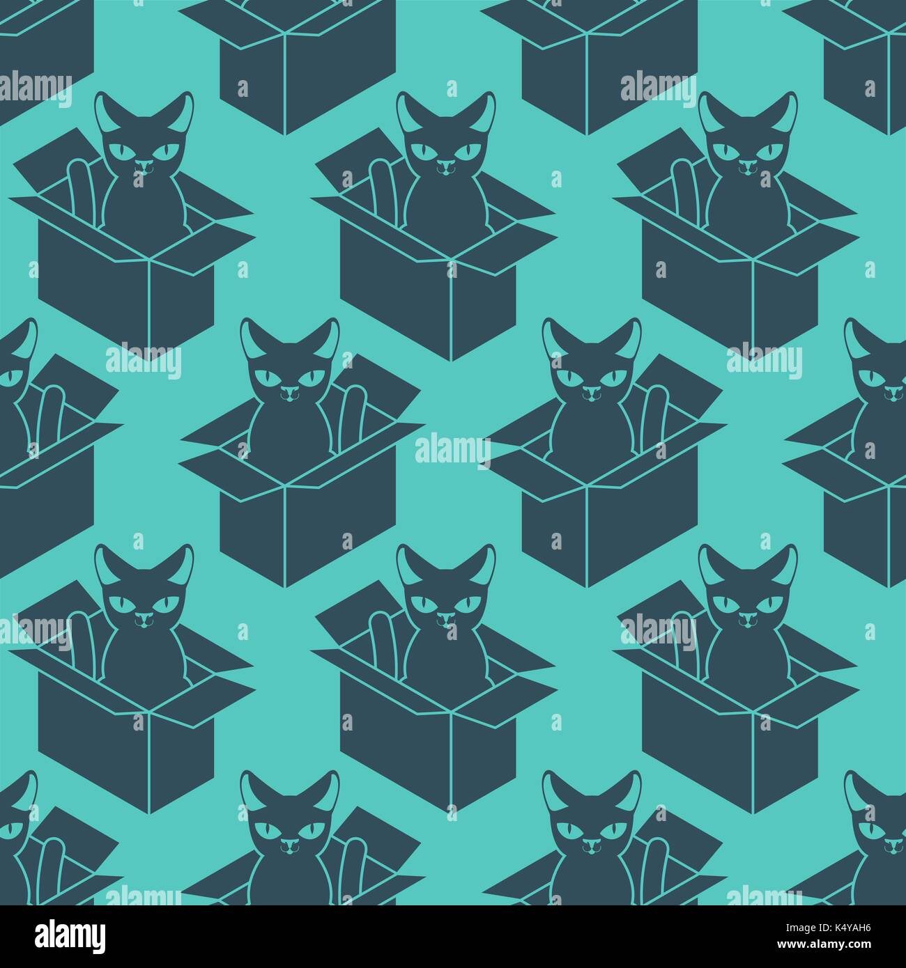 Cat in box pattern. Pet in cardboard box background. vector texture ...