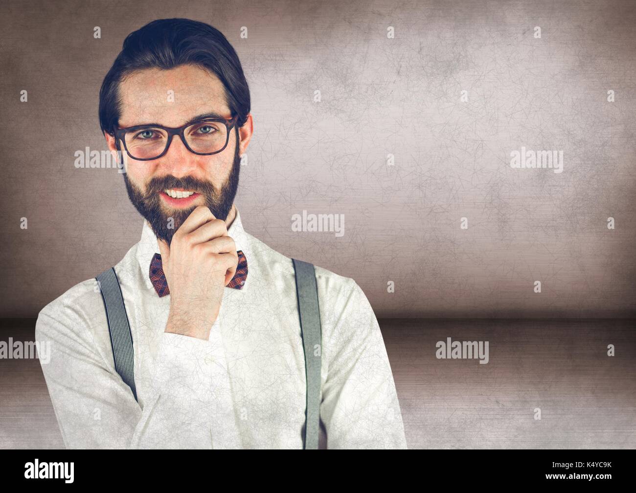 Digital composite of Millennial man thinking in pink room with grunge ...