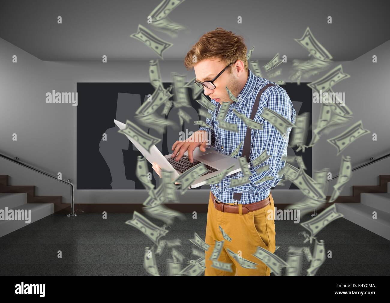 Digital composite texting money happy man laptop hi-res stock ...