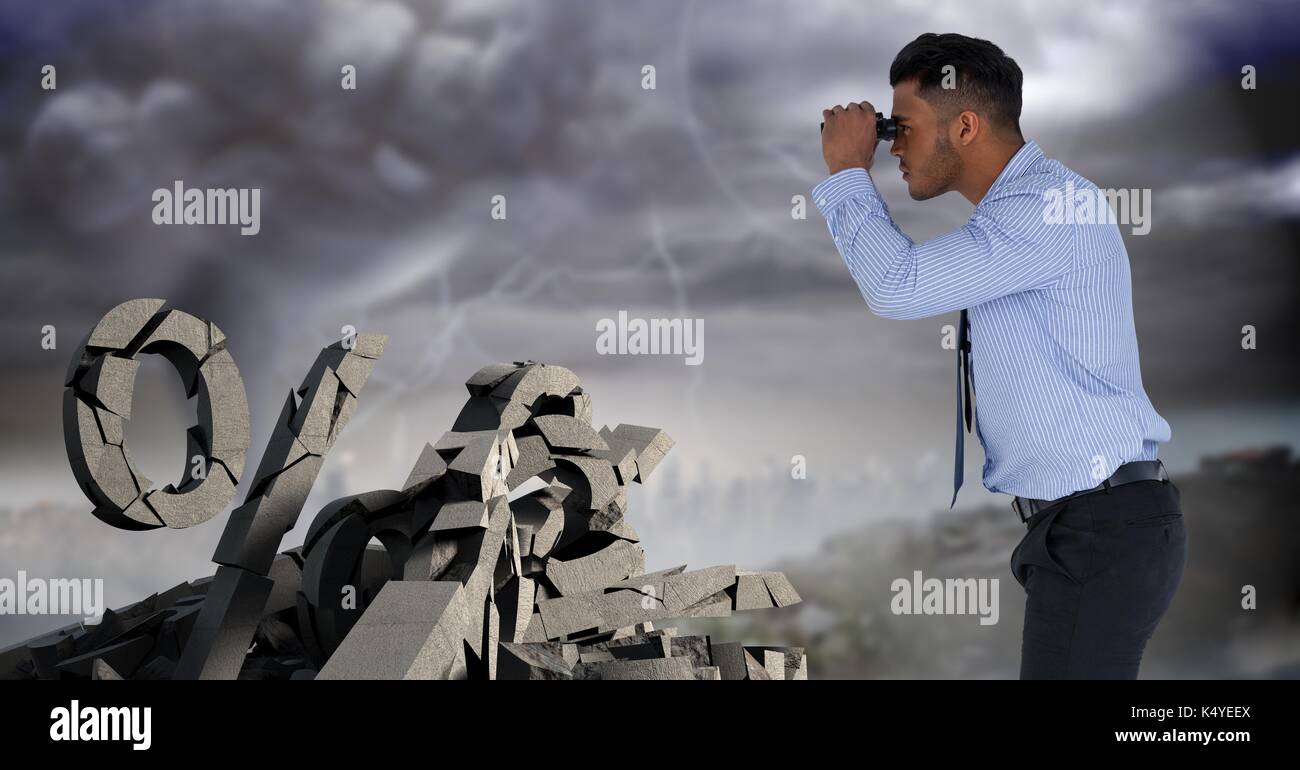 Digital composite of Broken concrete stone with percent symbol and ...