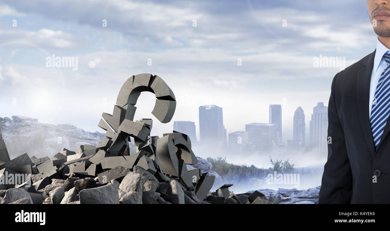 Digital composite of Broken concrete stone with pound symbol and ...
