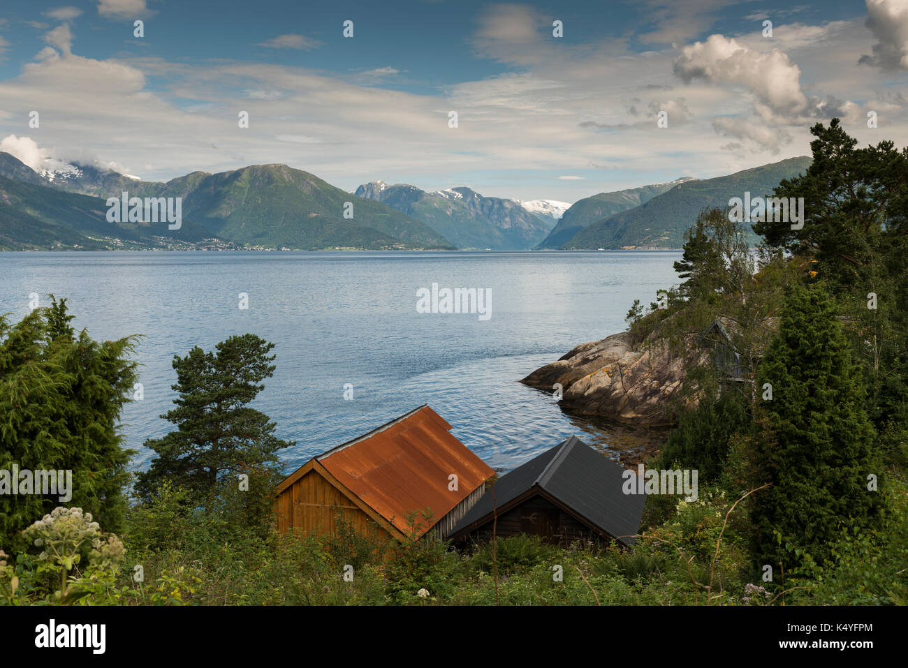 view on sognefjord in norway from Vik with balestrand across the water ...