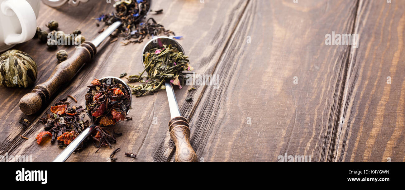Background with different types of tea leaves Stock Photo - Alamy