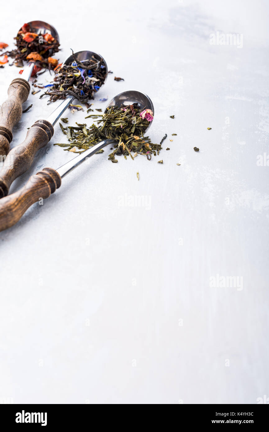 Background with different types of tea leaves Stock Photo - Alamy