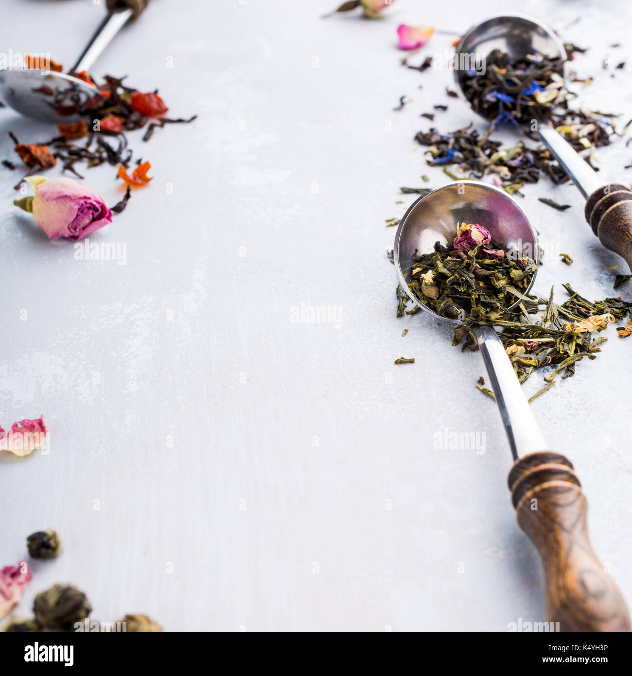Background with different types of tea leaves Stock Photo - Alamy