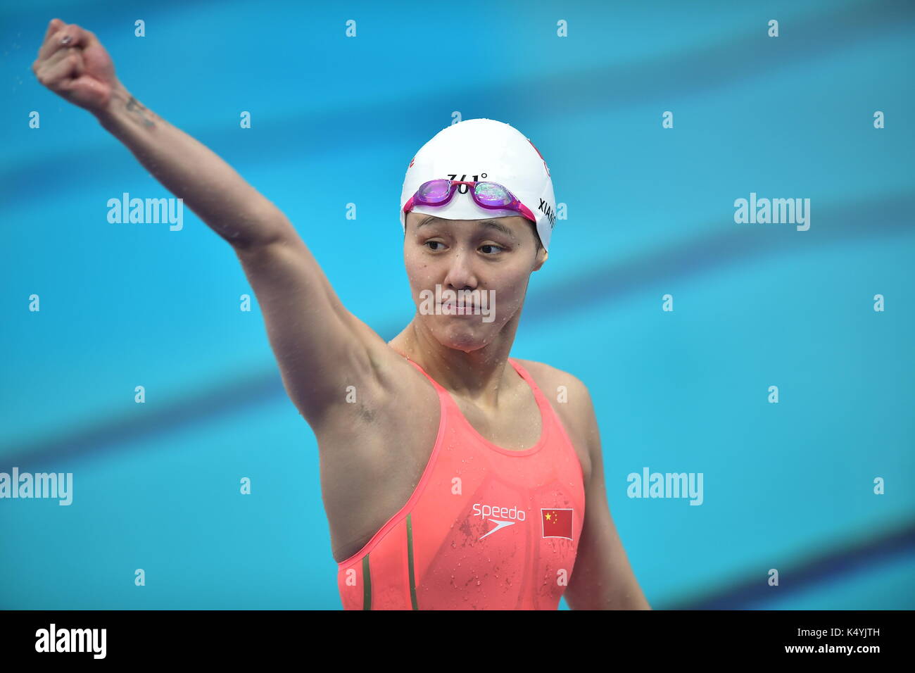 Tianjin. 7th Sep, 2017. Liu Xiang of Guangdong celebrates after the ...