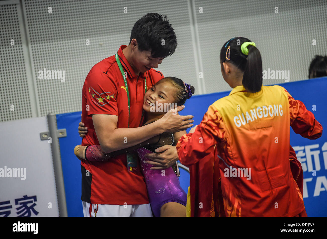 Tianjin. 7th Sep, 2017. Li Qi (C) of Zhejiang celebrates after the ...