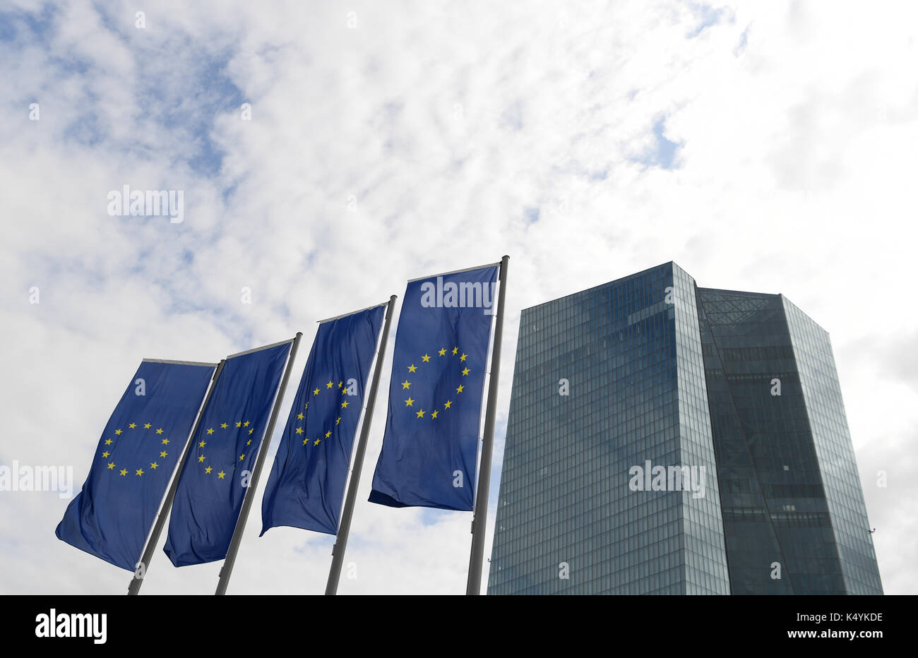 European Union (EU) flags fly outside the headquarters of the European ...