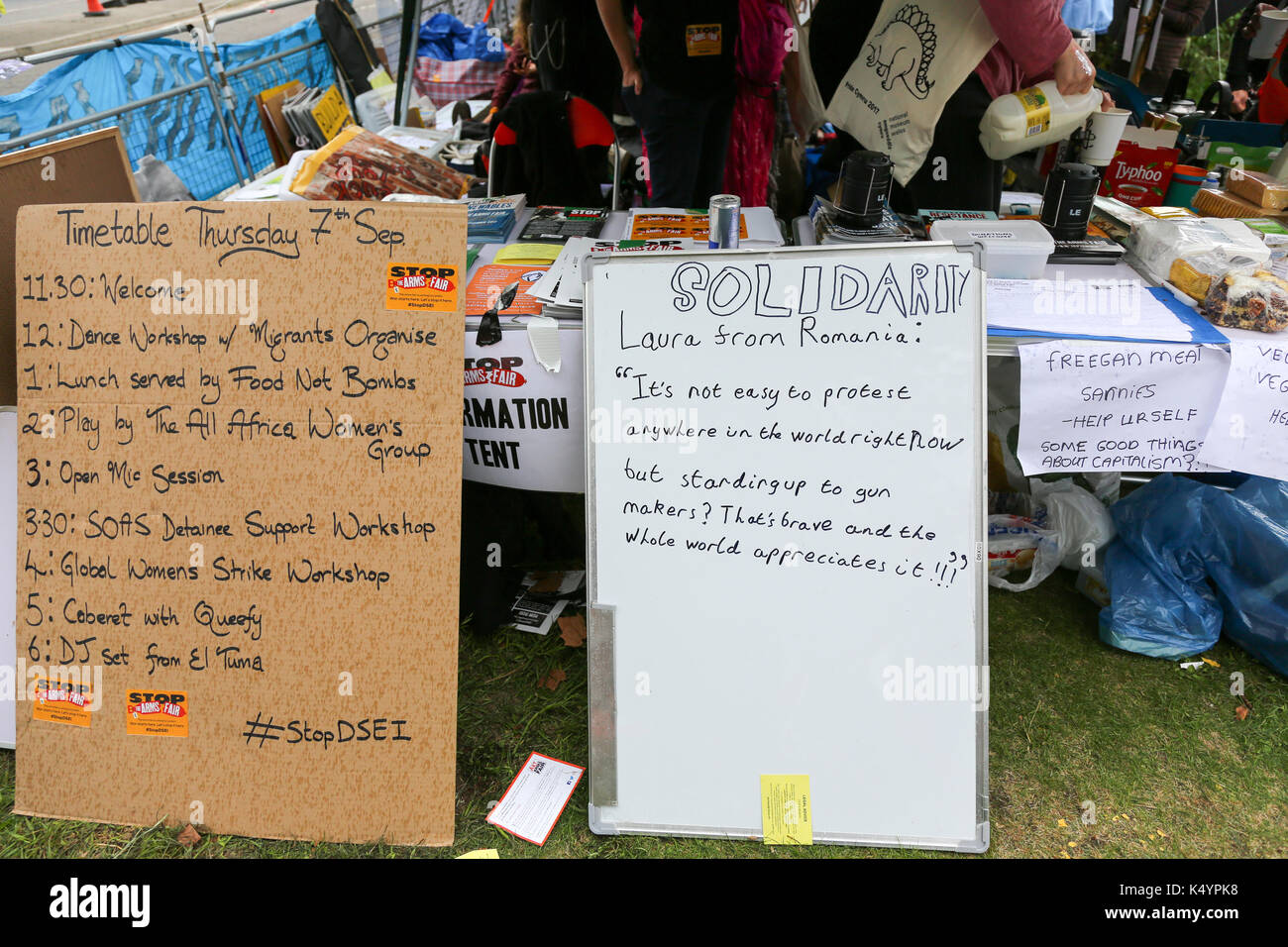 London, UK. 7th Sept, 2017.Protest at the DSEI Arms Fair. Free movement ...