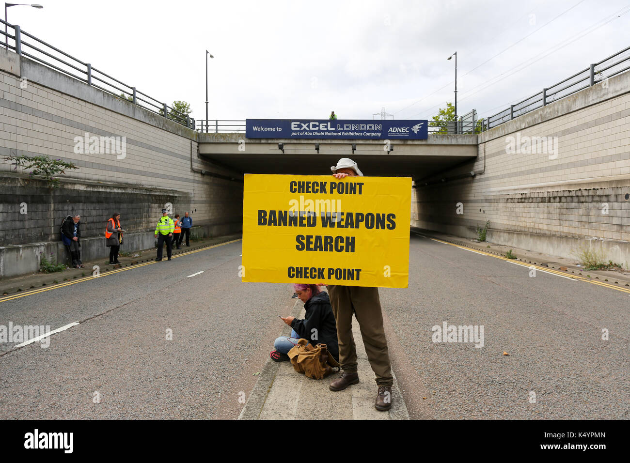 London, UK. 7th Sept, 2017. Protest at the DSEI Arms Fair. Free ...
