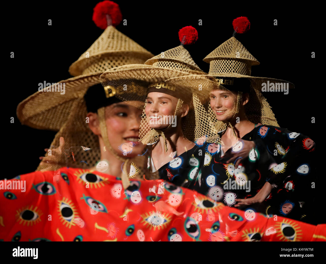 New York, USA. 7th Sep, 2017. The multiple exposure photo shows models ...