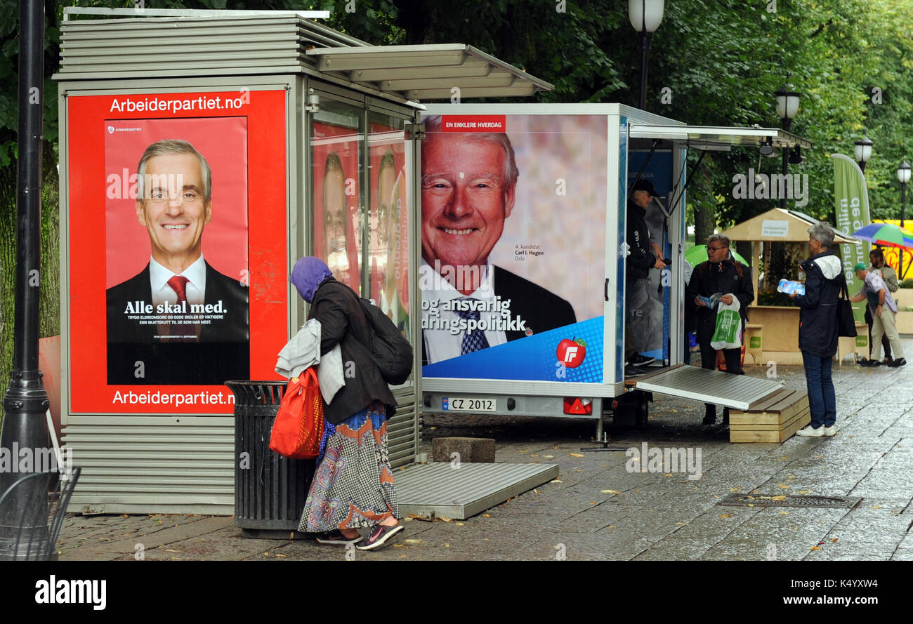 Oslo, Norway. 29th Aug, 2017. Election posters for the social ...