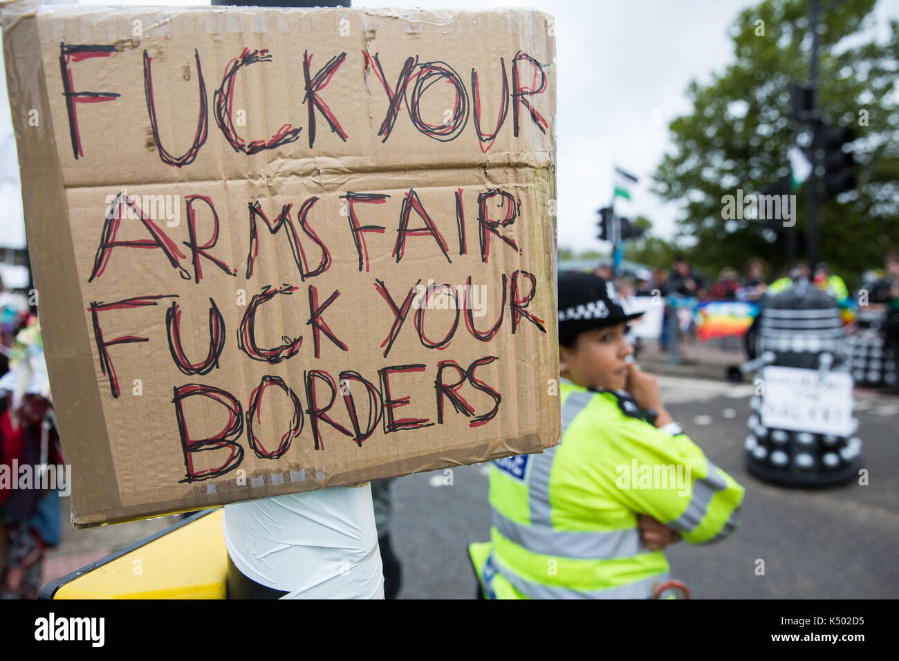 Protestors against arms fairs hi-res stock photography and images - Alamy