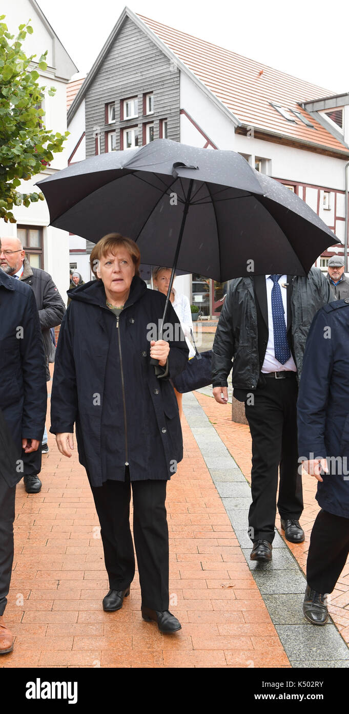 Barth, Germany. 8th Sep, 2017. German chancellor Angela Merkel arrives ...