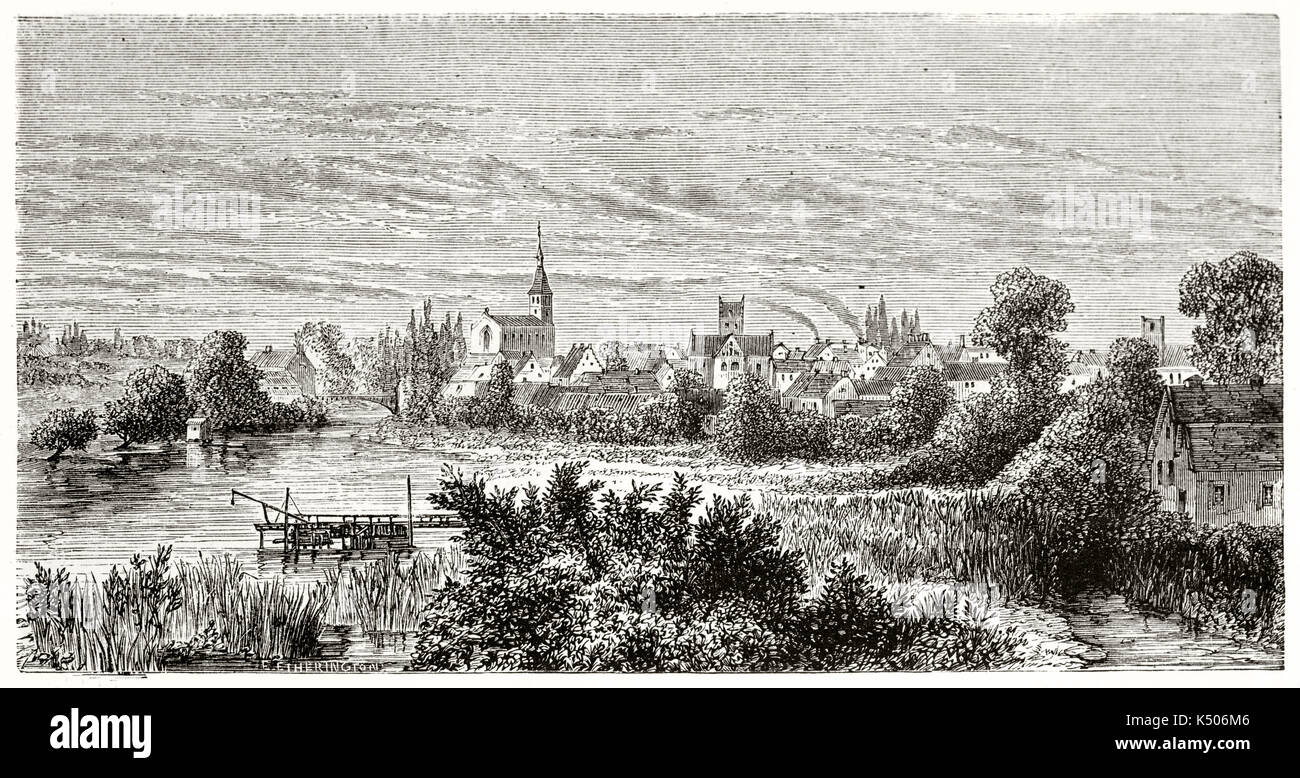 Ancient medieval landscape. River and his typical vegetation, little ...