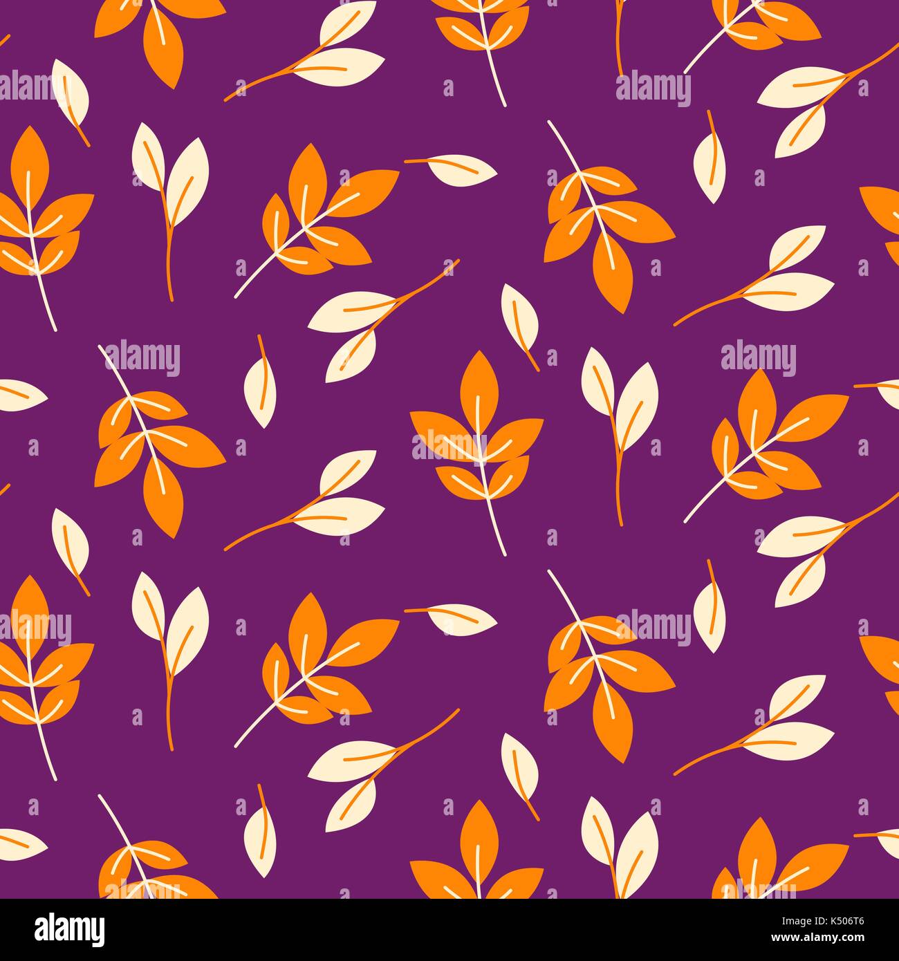 Rustic fall orange leaves seamless purple pattern Stock Vector Image ...
