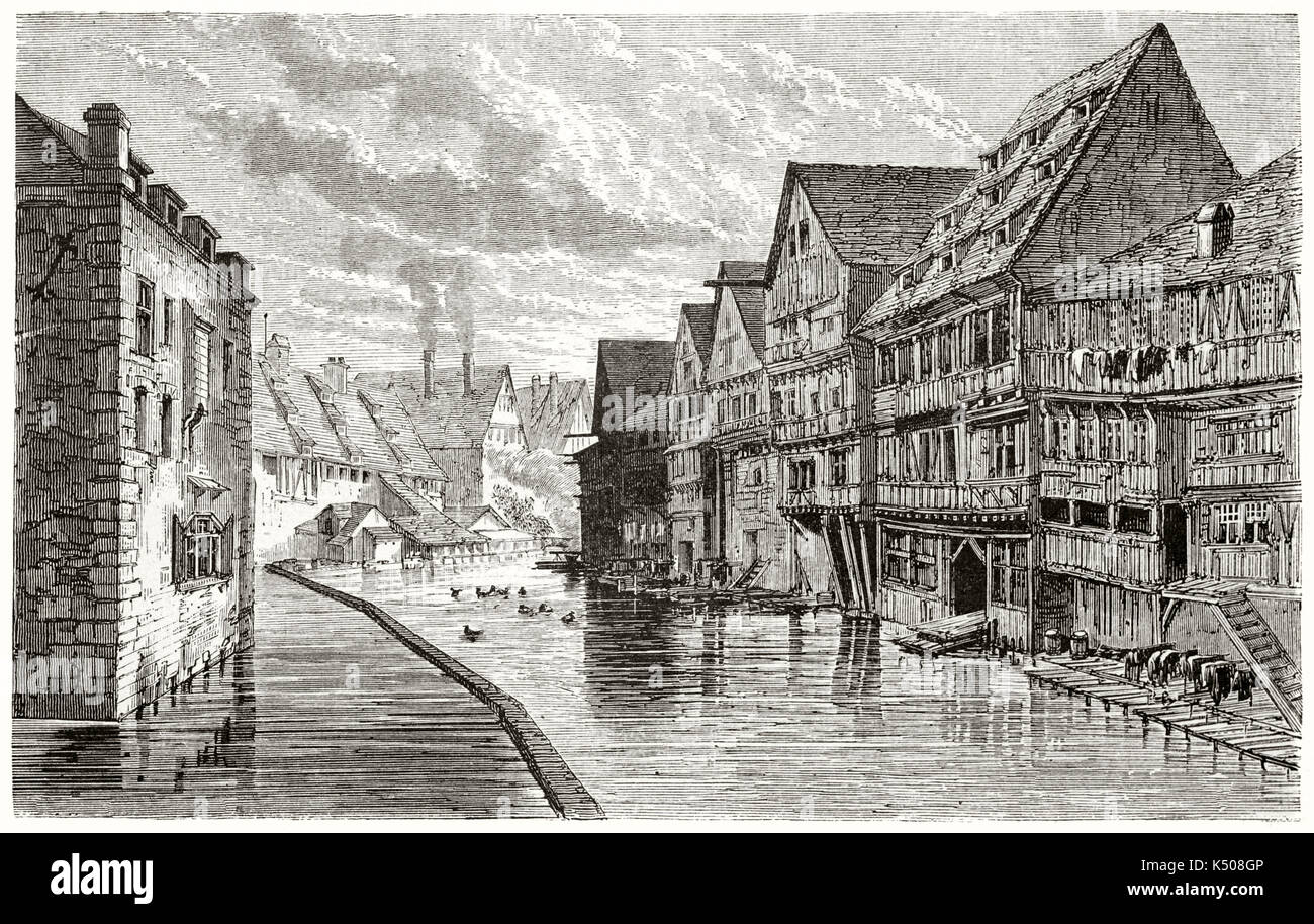 Typical ancient medieval context of a city built around a canal with ...