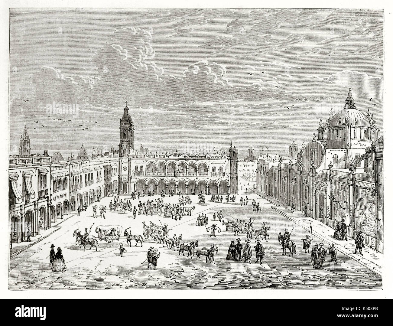 Central top view of the ancient Veracruz, Mexico, main square with its ...