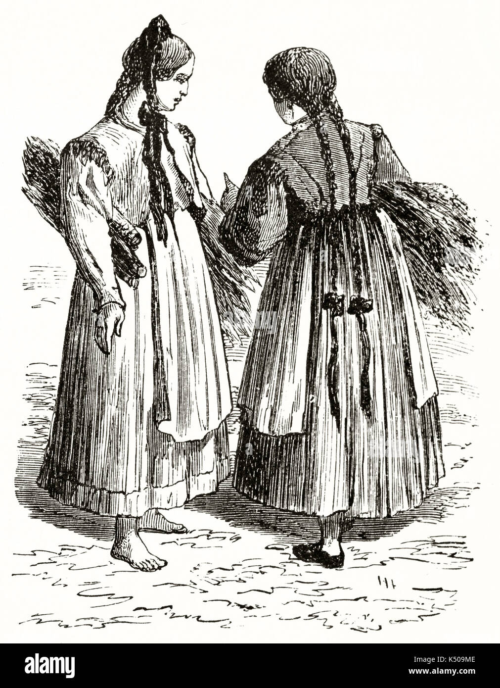 Two ancient Wurttemberg peasant girls in their traditional clothes ...