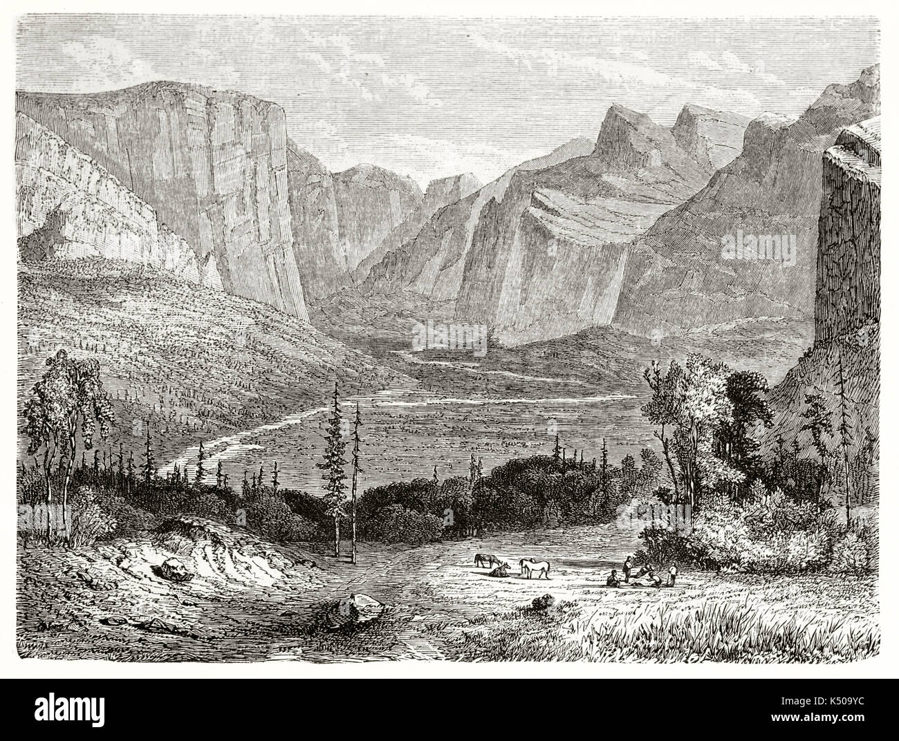 Large american valley of Yosemite, California, with its strong high ...