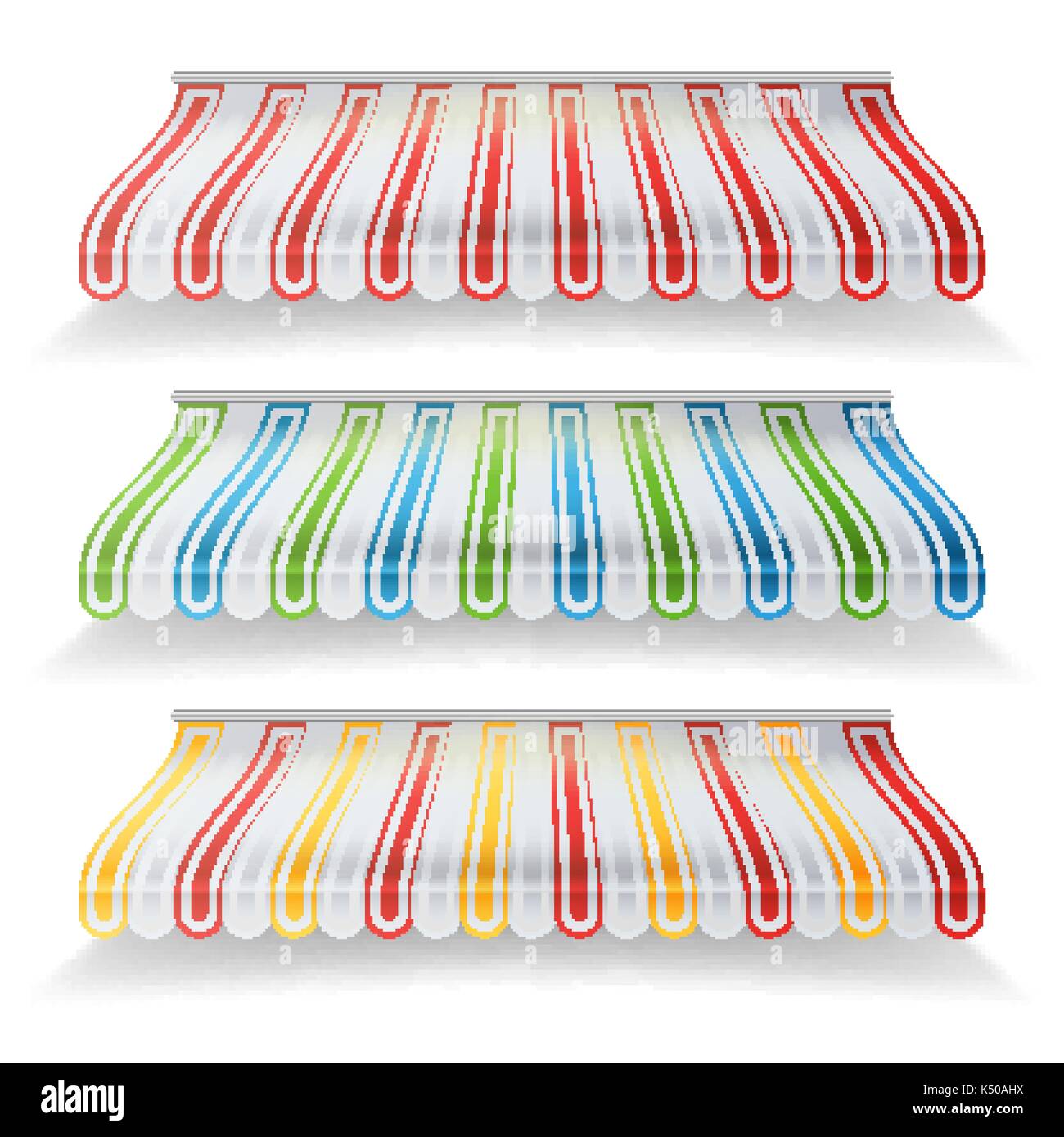 Striped Awnings Vector Set. Large Striped Awnings For Shop And Market Store. Isolated On White ...