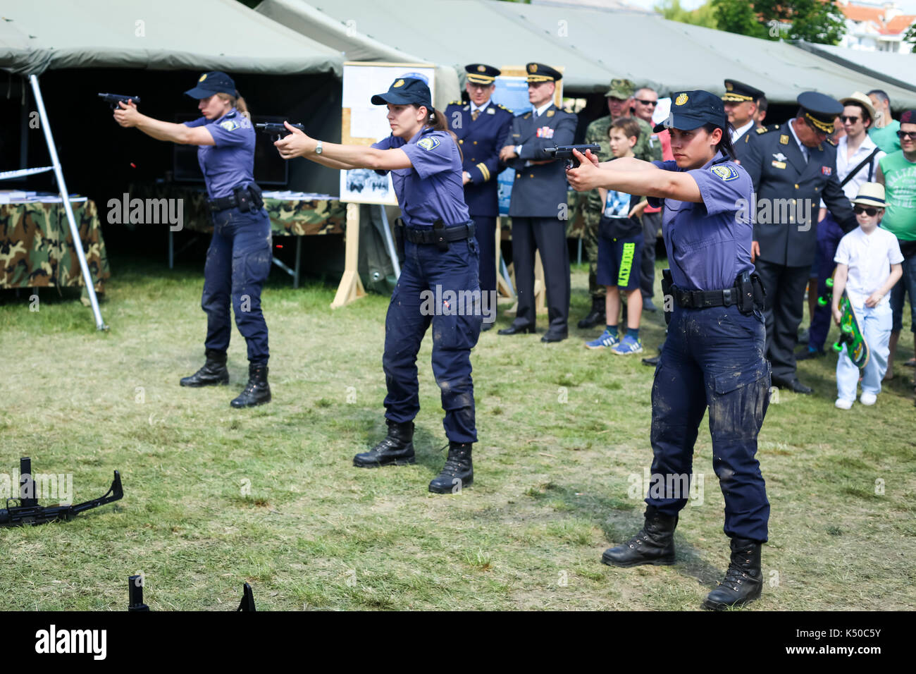 ZAGREB, CROATIA - MAY 28, 2017 : Police training exercise with handgun ...