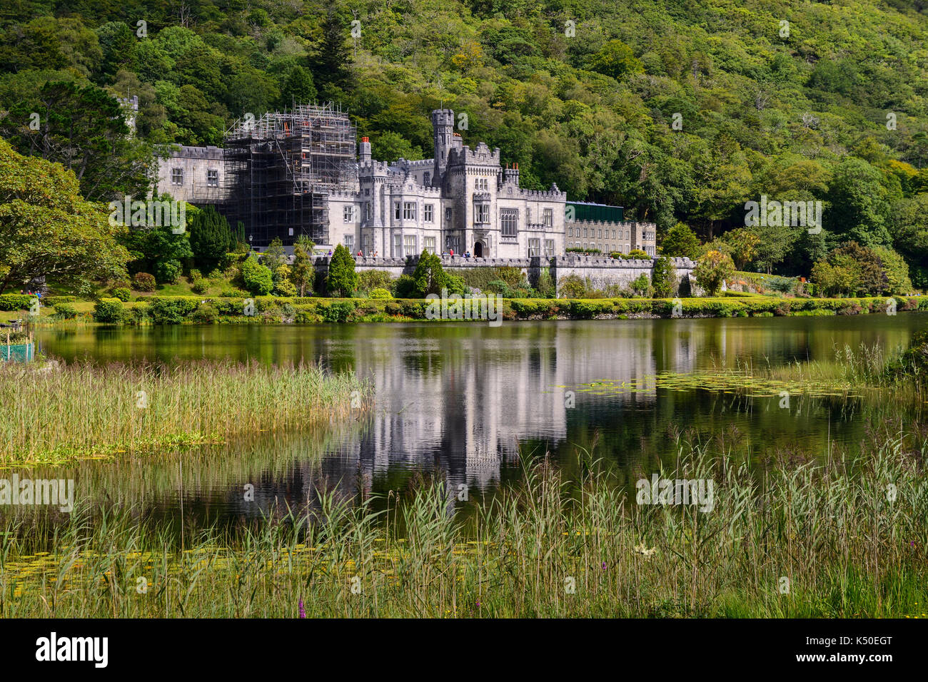 Kylemore Abbey on the banks of Pollacappul Lough in Connemara, County ...