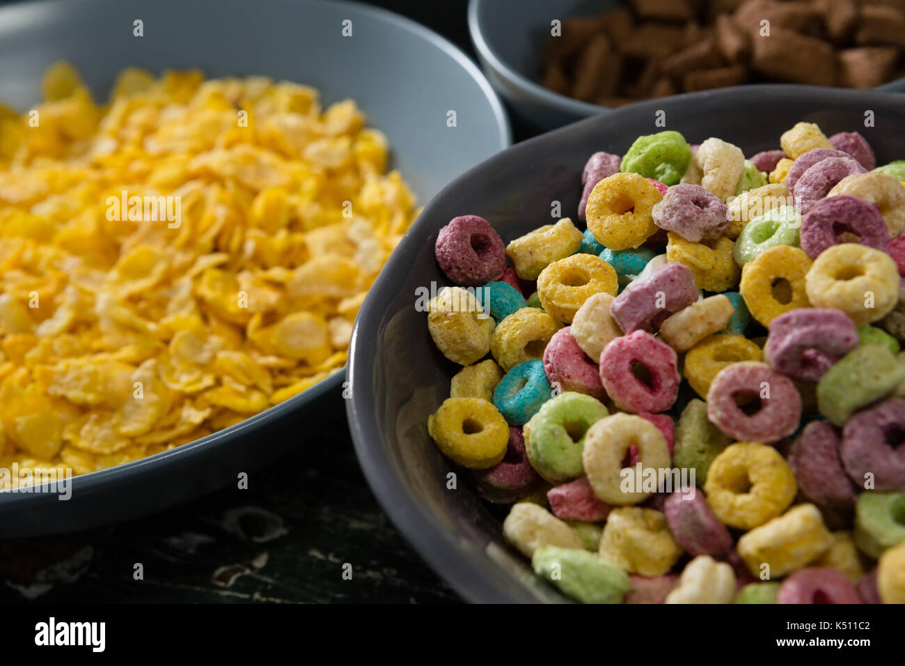 Close-up of froot loops and cornflakes in bowl Stock Photo - Alamy