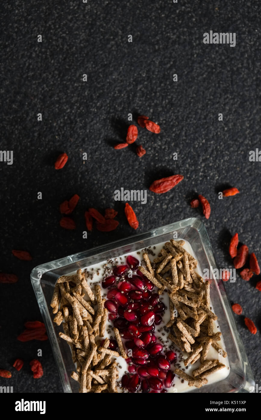Cereal bran sticks pomegranate seeds tray dried fruits hi-res stock ...