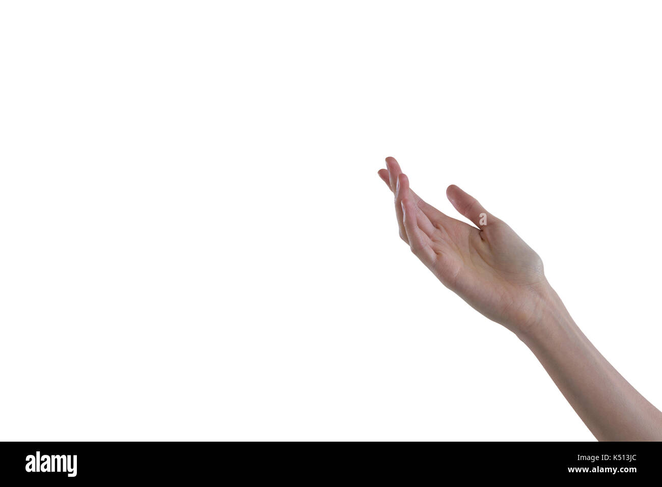 Womans hand using invisible screen against white background Stock Photo ...
