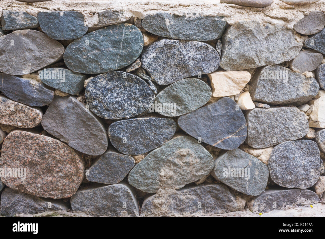 the wall of the large round stones Stock Photo - Alamy