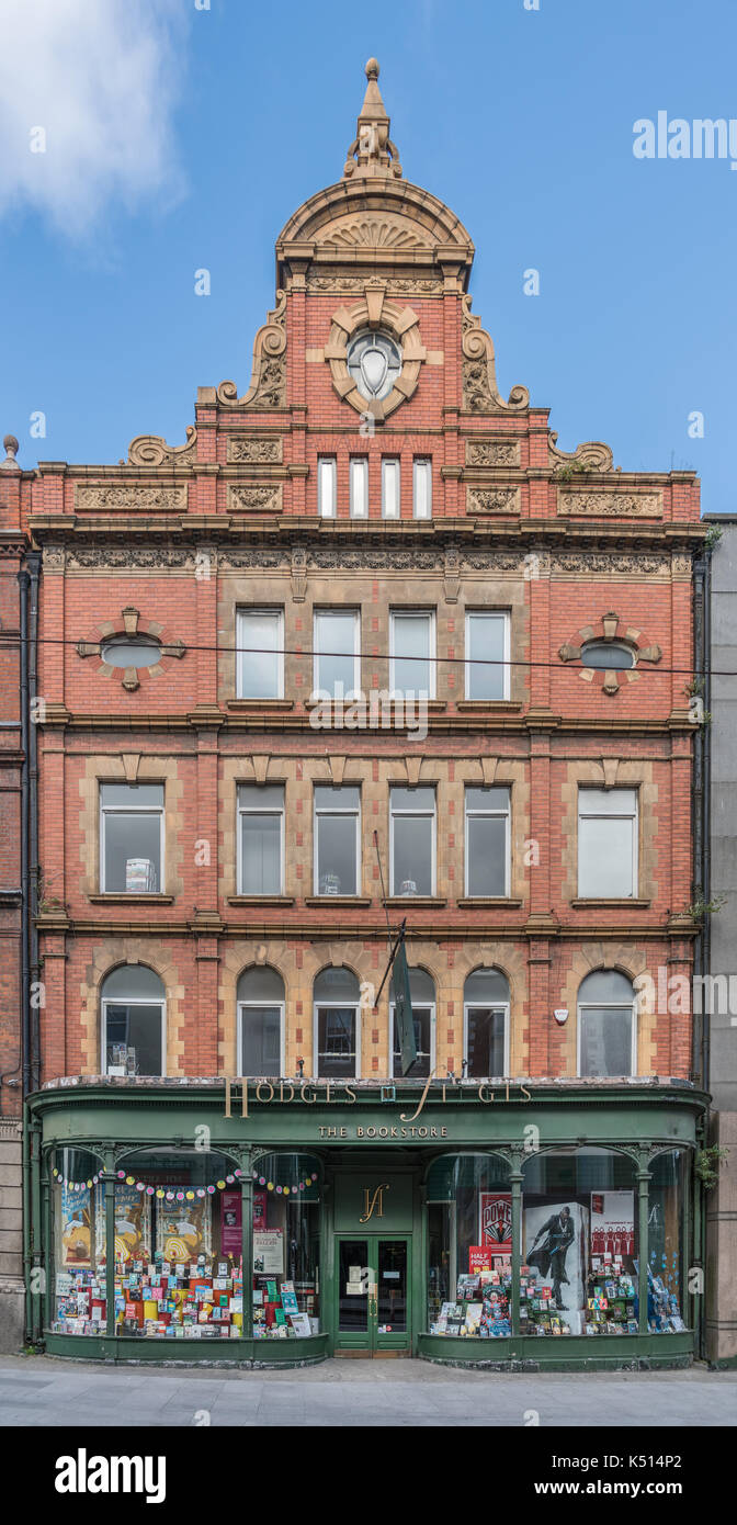 Dublin, Ireland - August 7, 2017: Red brick facade of historic Hodges ...
