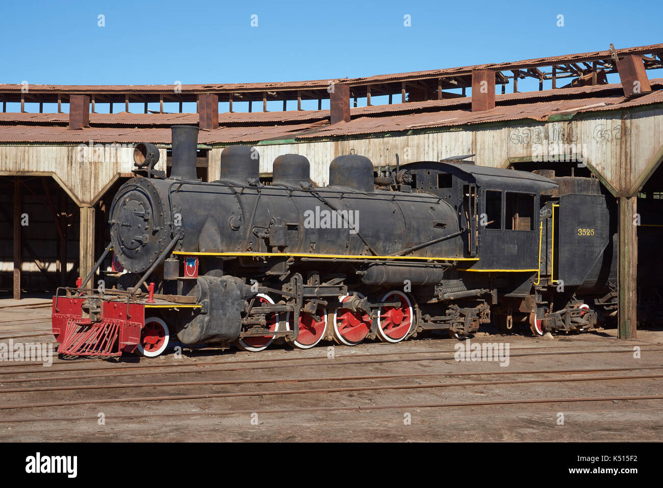 Old steam locomotives at the historic engine shed at Baquedano Railway ...
