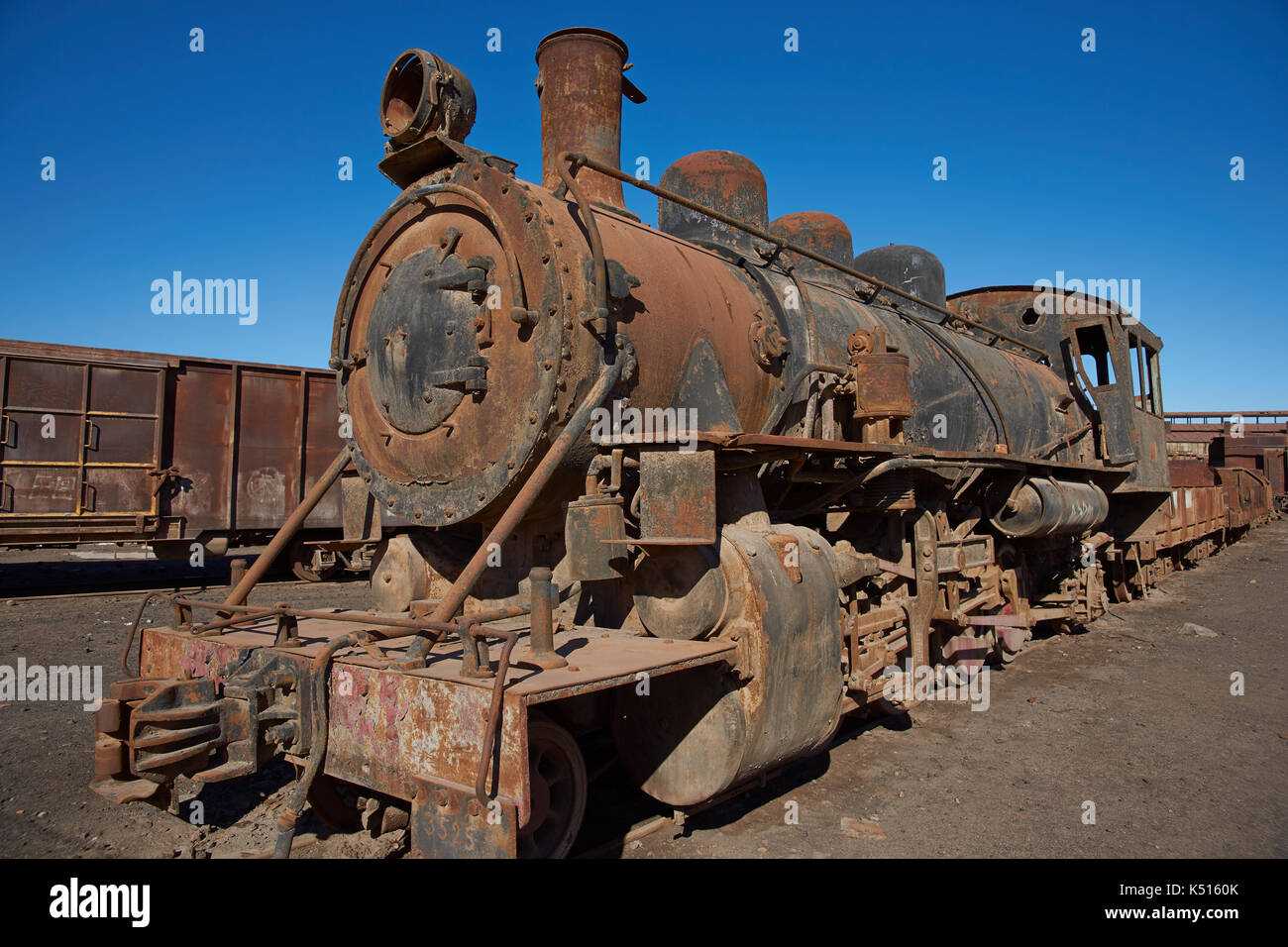 Old steam locomotives at the historic engine shed at Baquedano Railway ...