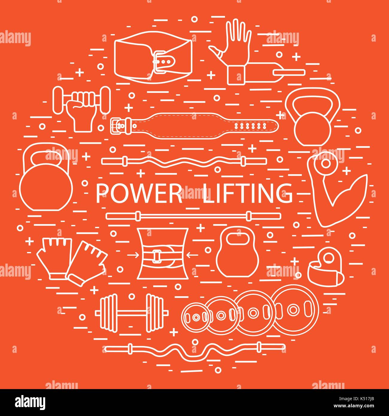 Weightlifting training objects arranged in a circle. Healthy lifestyle ...
