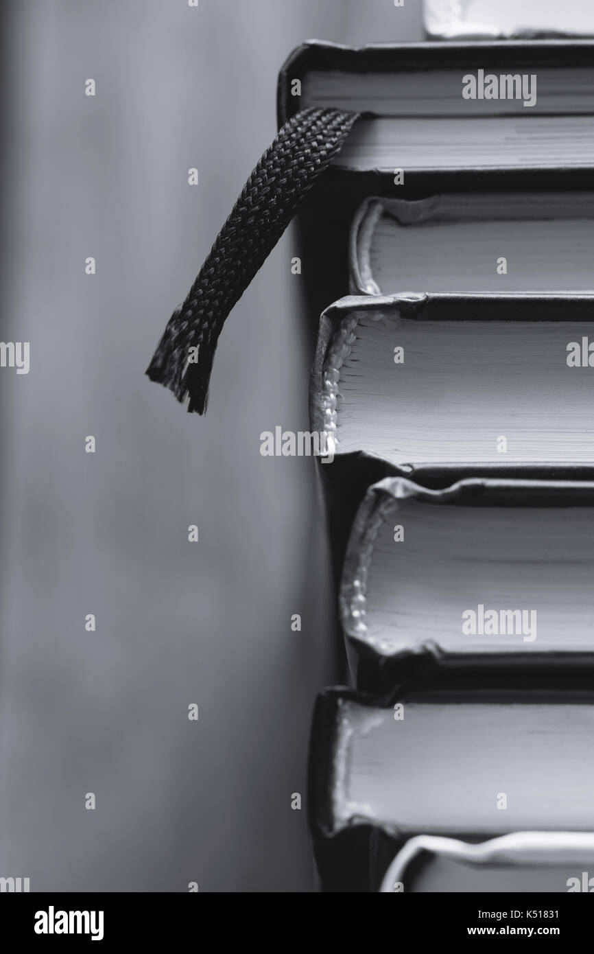 Top view of a stack of books. Black and white photography Stock Photo ...