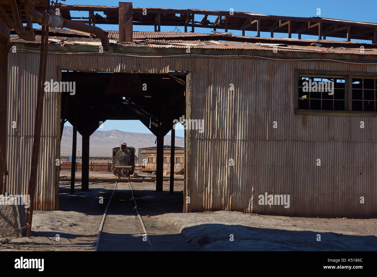 Old steam locomotives at the historic engine shed at Baquedano Railway ...