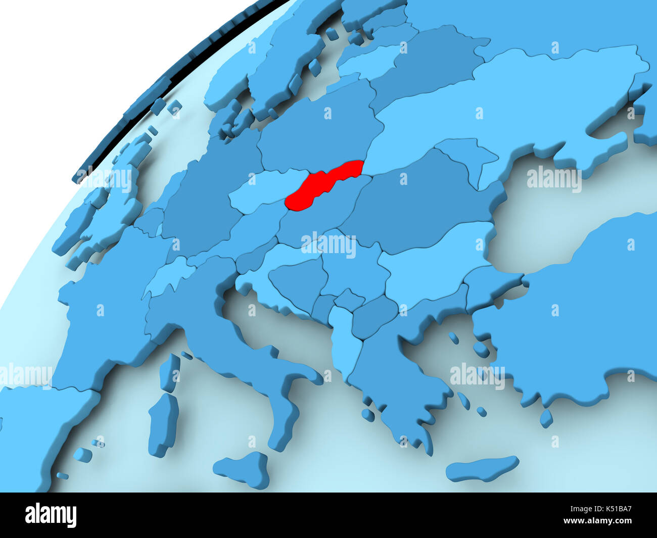 Slovakia in red on blue model of political globe. 3D illustration Stock ...