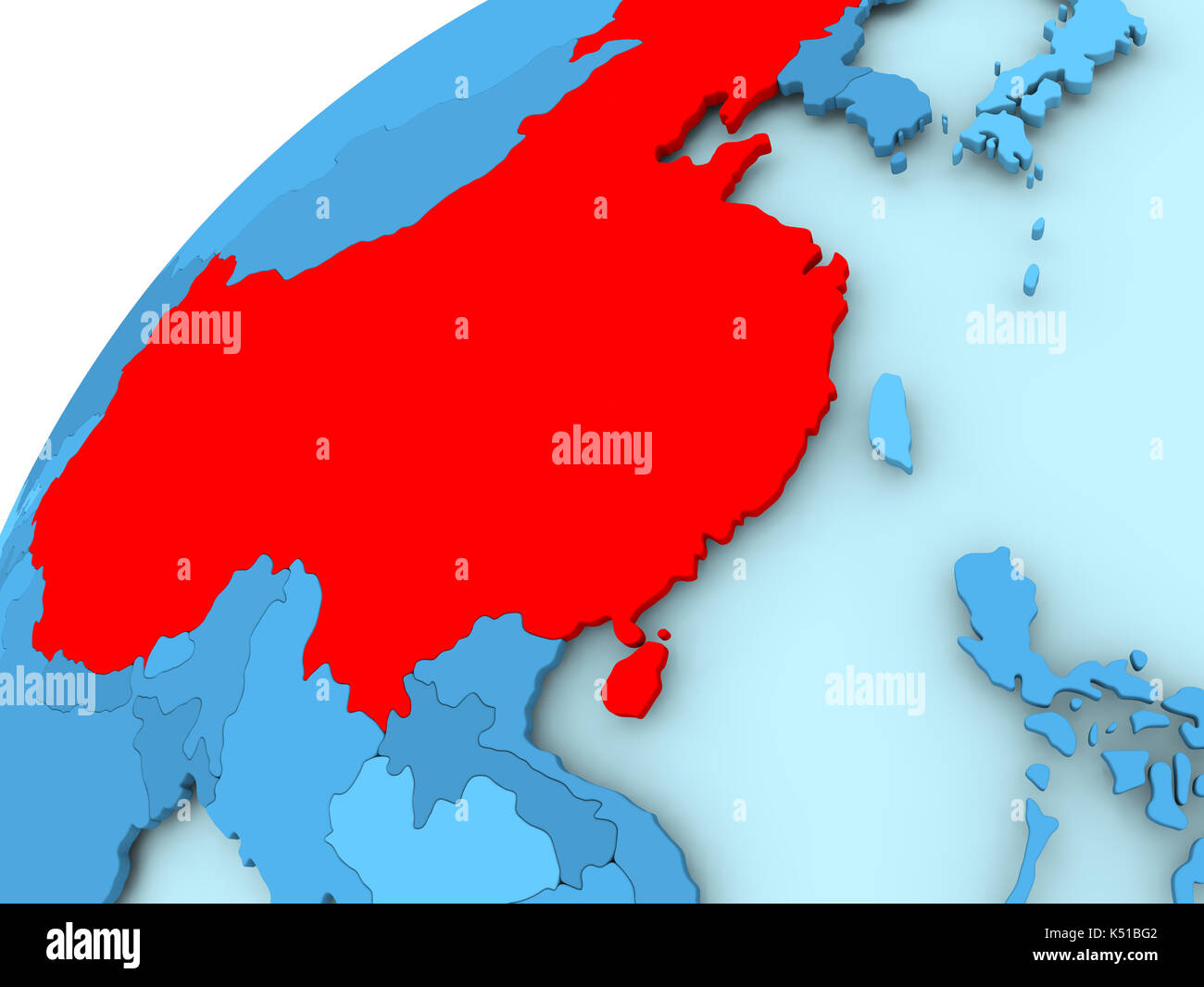China in red on blue model of political globe. 3D illustration Stock ...