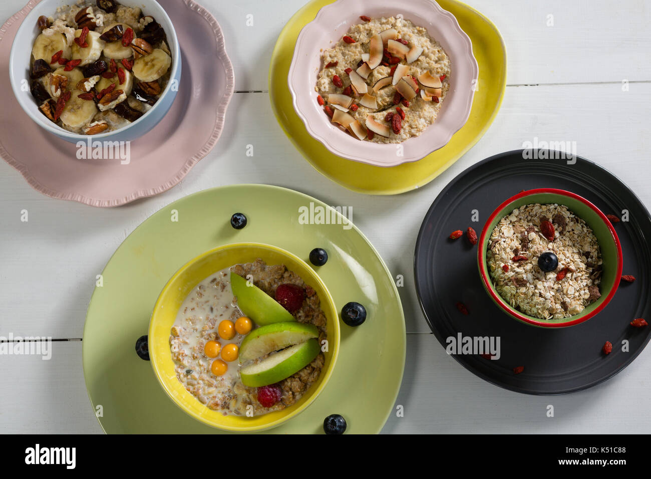 Close-up of various fruit cereals on white background Stock Photo - Alamy