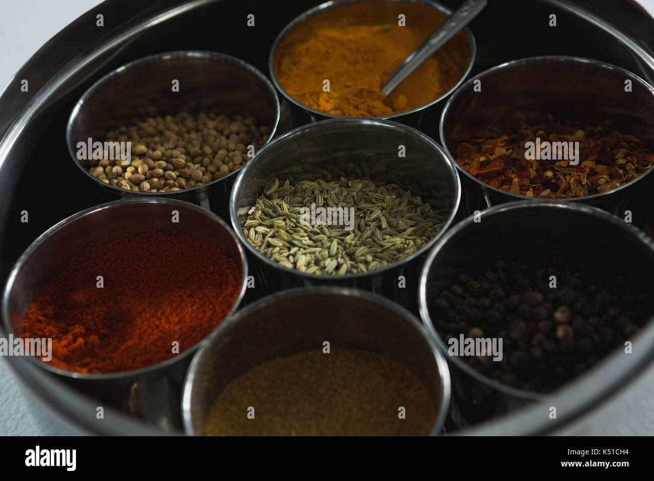 Close-up of typical spice box with multiple containers Stock Photo - Alamy