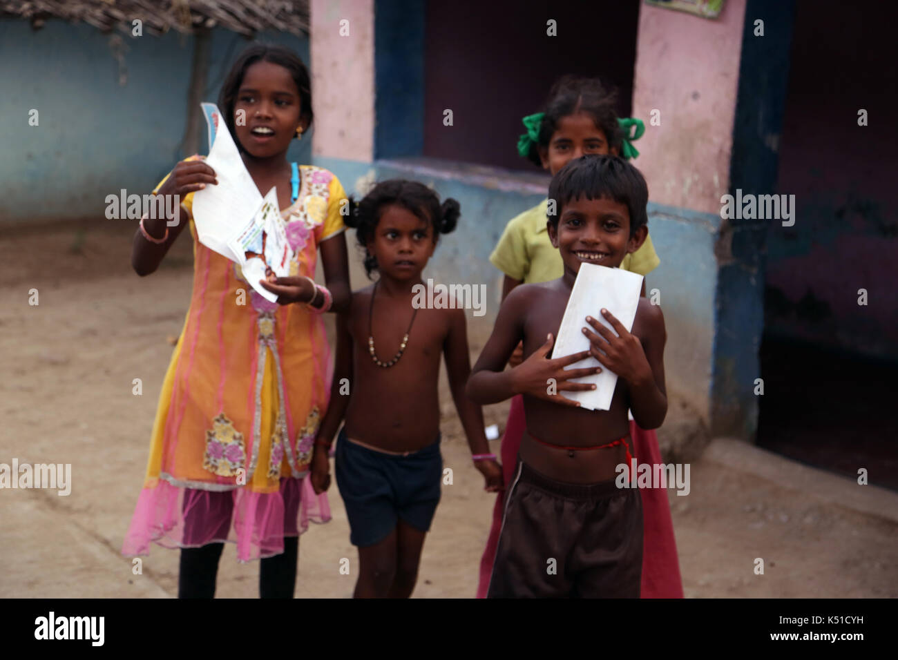 Portrait of happy kids outdoor looking at camera Stock Photo - Alamy
