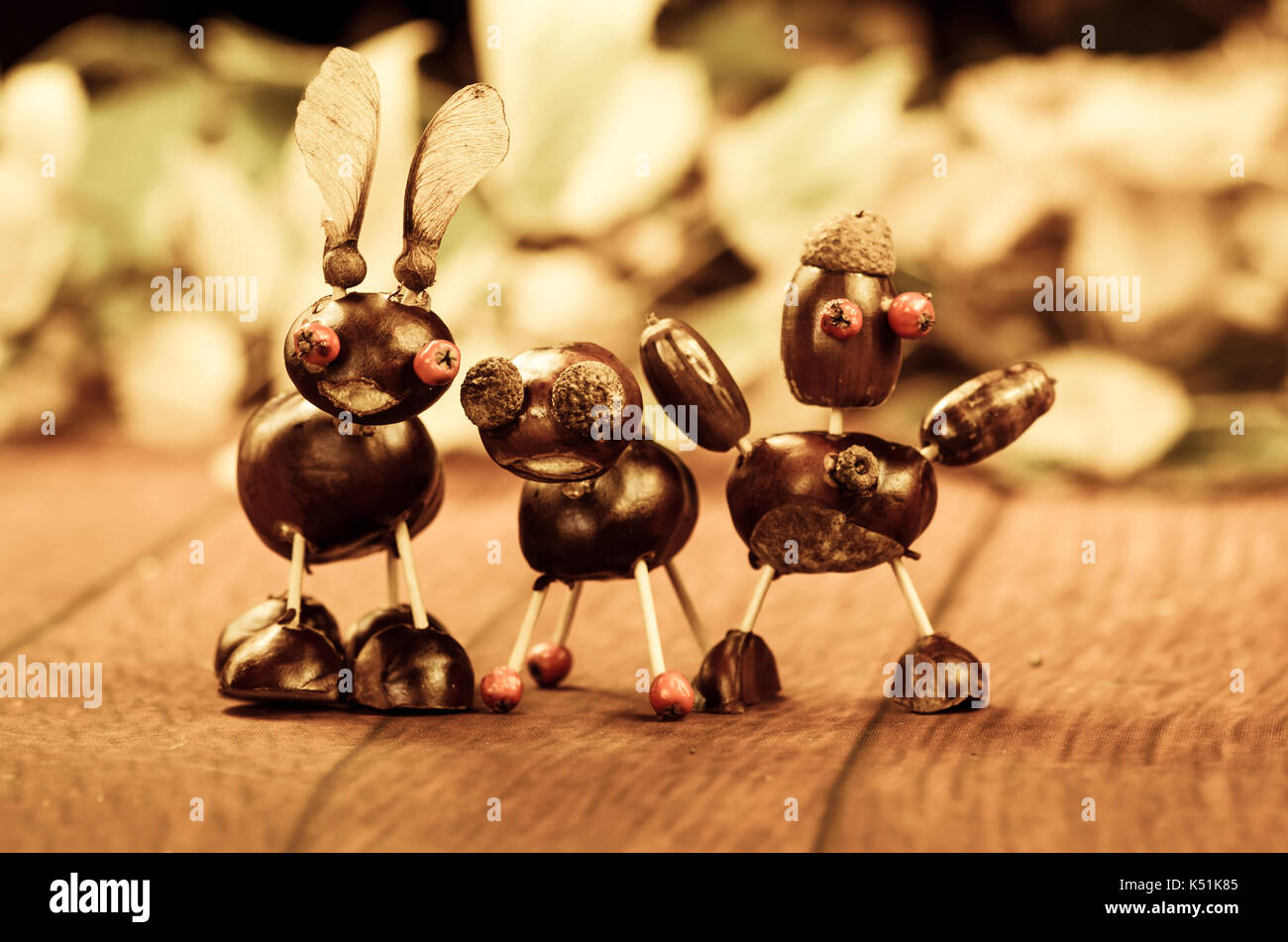 autumn figures made from chestnut fruit with creative concept Stock ...
