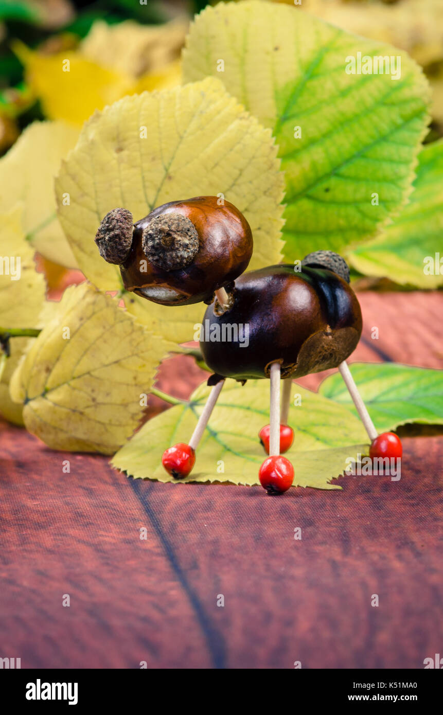 autumn figures made from chestnut fruit with creative concept Stock ...